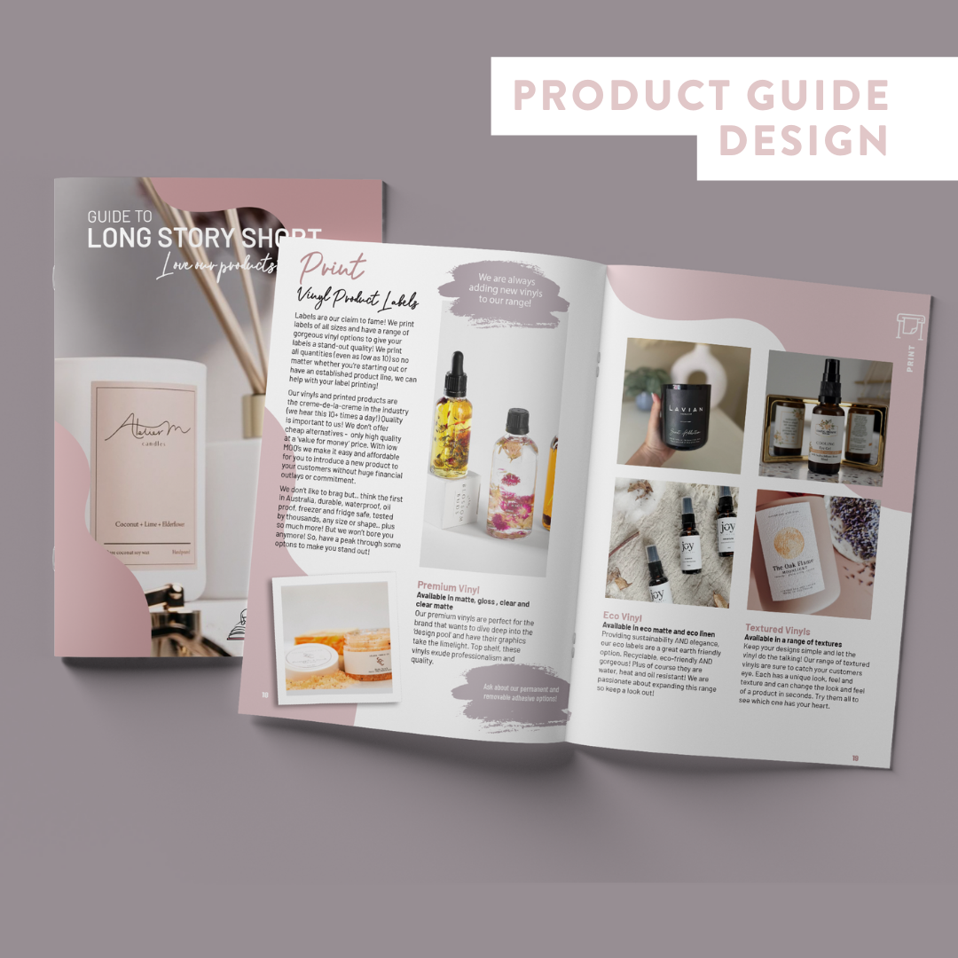 Product Guide Design – Long Story Short Design and Print